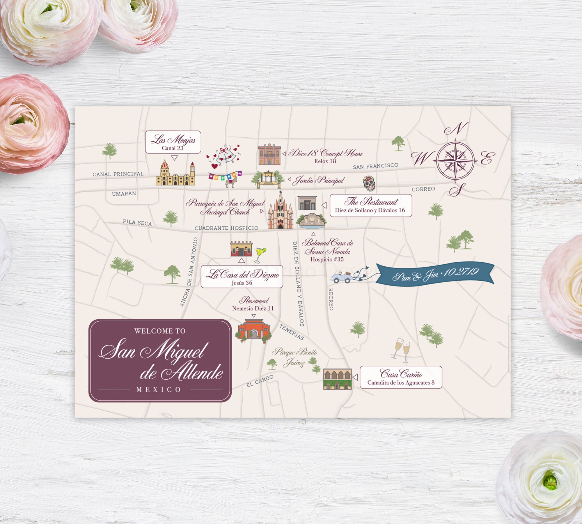 San Miguel De Allende MX Map Save the Date Postcard - Etsy