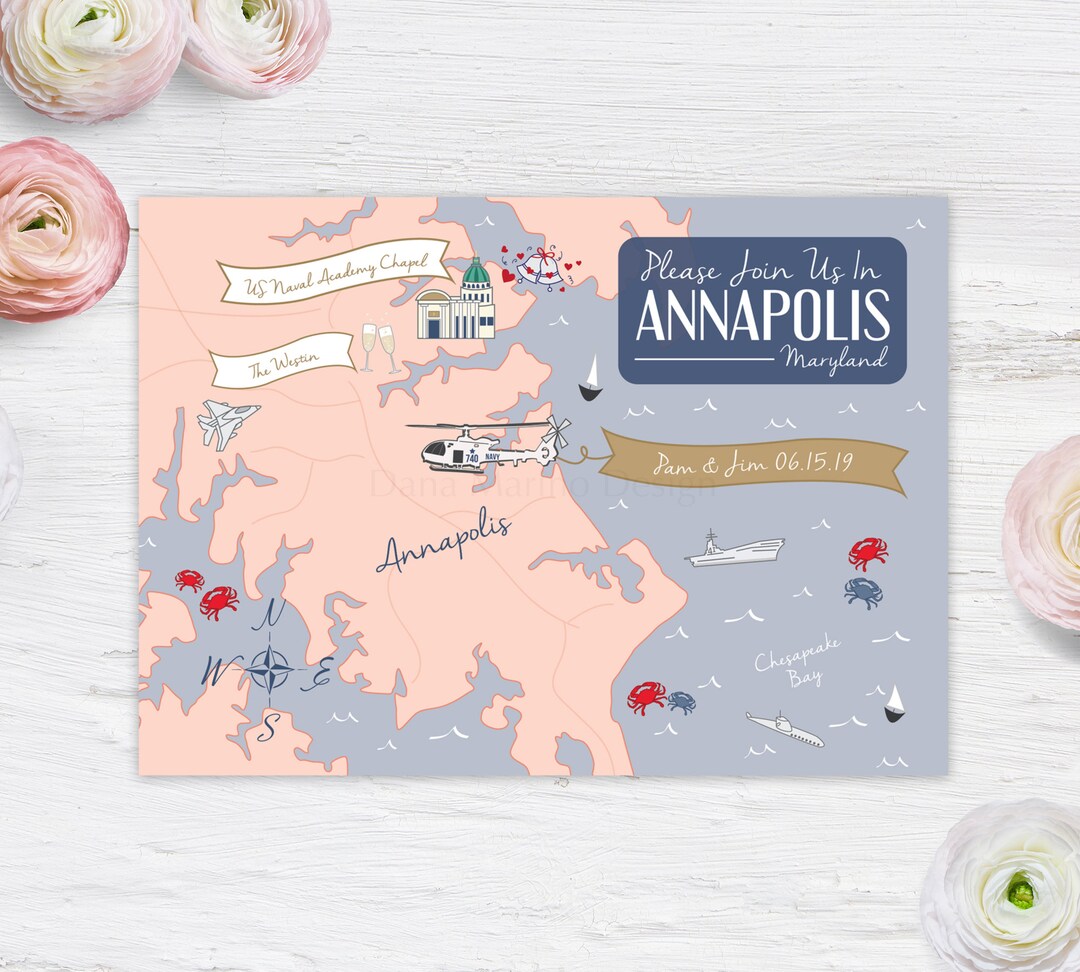 DIGITAL PRINTABLE Annapolis MD Map Save the Date | Postcard | Welcome ...