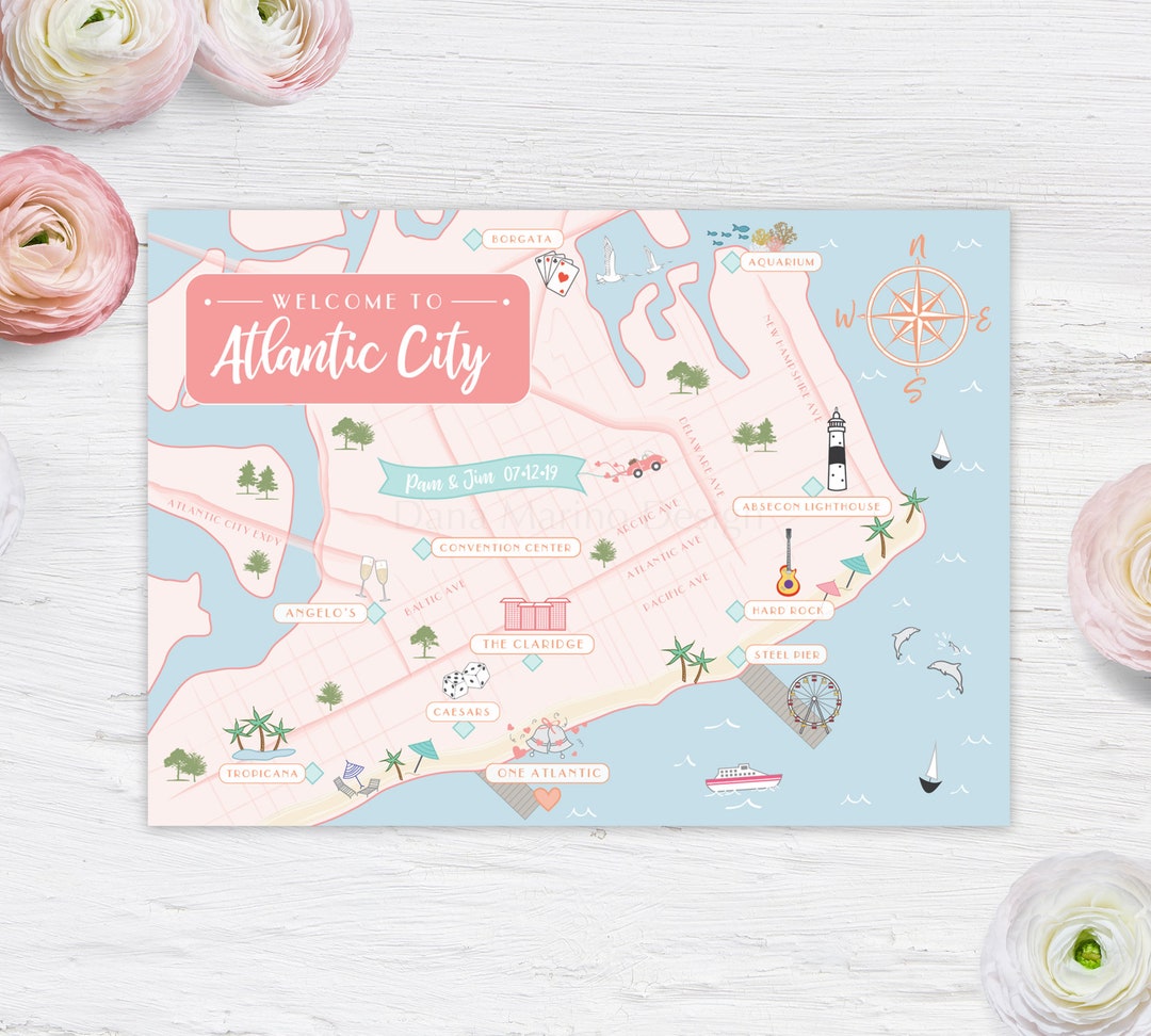 Atlantic City NJ Map Save the Date | Postcard | Welcome Card ...