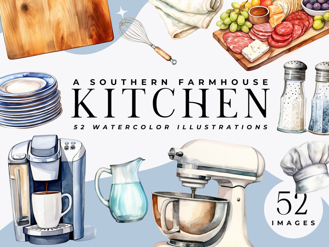 Watercolor Farmhouse Kitchen Clipart - Kitchen Decor | Country Clip Art ...