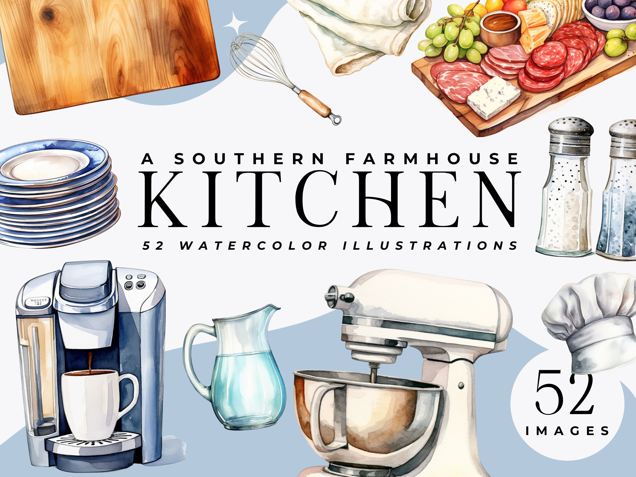 Watercolor Farmhouse Kitchen Clipart - Kitchen Decor | Country Clip Art ...