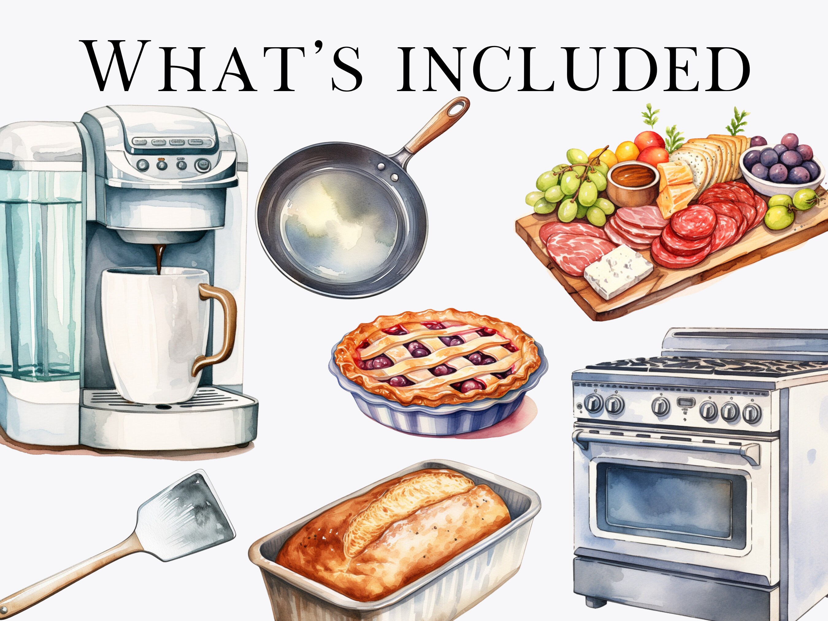 Watercolor Farmhouse Kitchen Clipart Kitchen Decor Country Clip Art ...