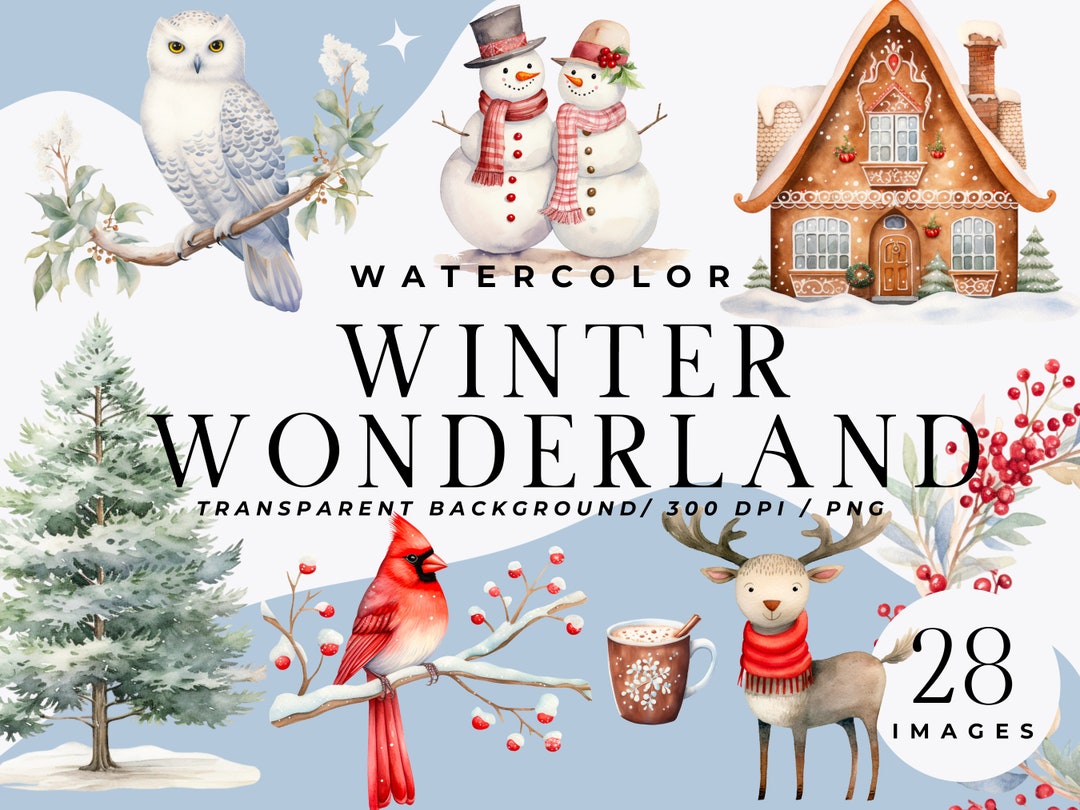 Watercolor Winter Wonderland Clip Art Bundle: Festive Christmas Pngs ...