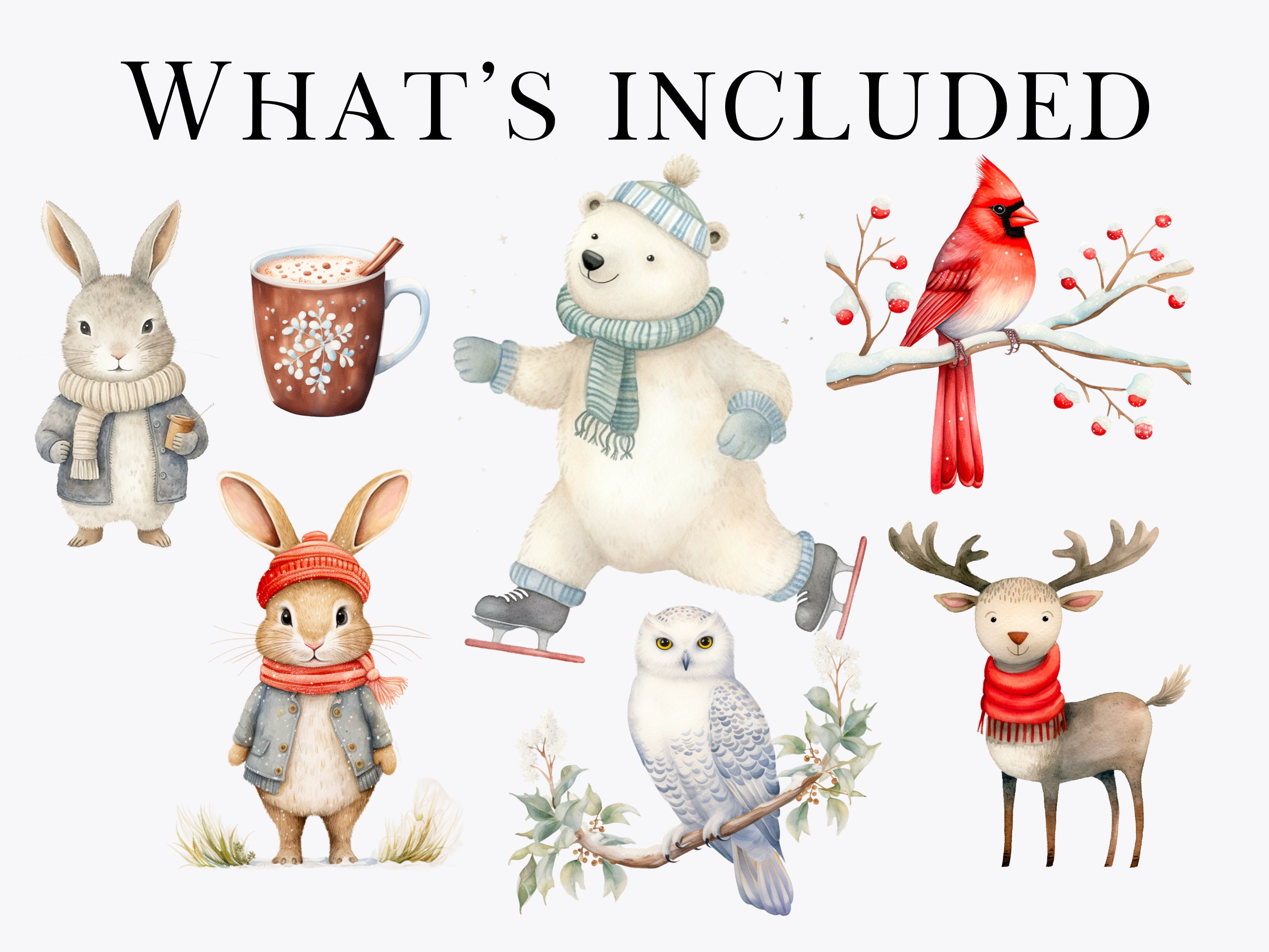 Watercolor Winter Wonderland Clip Art Bundle: Festive Christmas Pngs ...