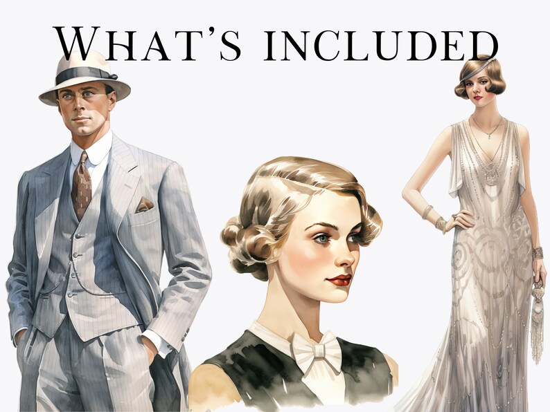 Watercolor 1920s Fashion Clipart - Vintage Fashion | Vintage Clip Art ...