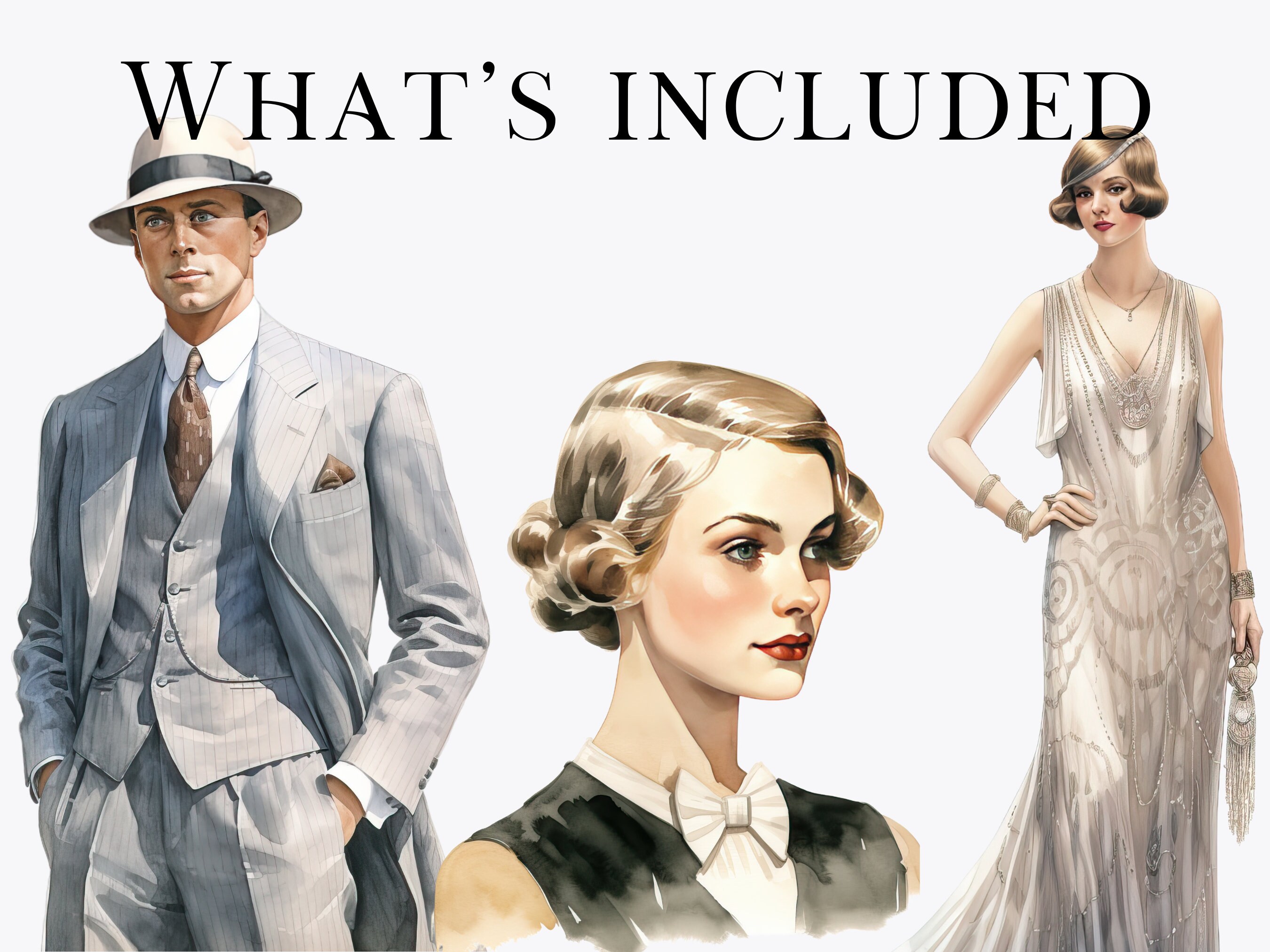 Watercolor 1920s Fashion Clipart - Vintage Fashion | Vintage Clip Art ...