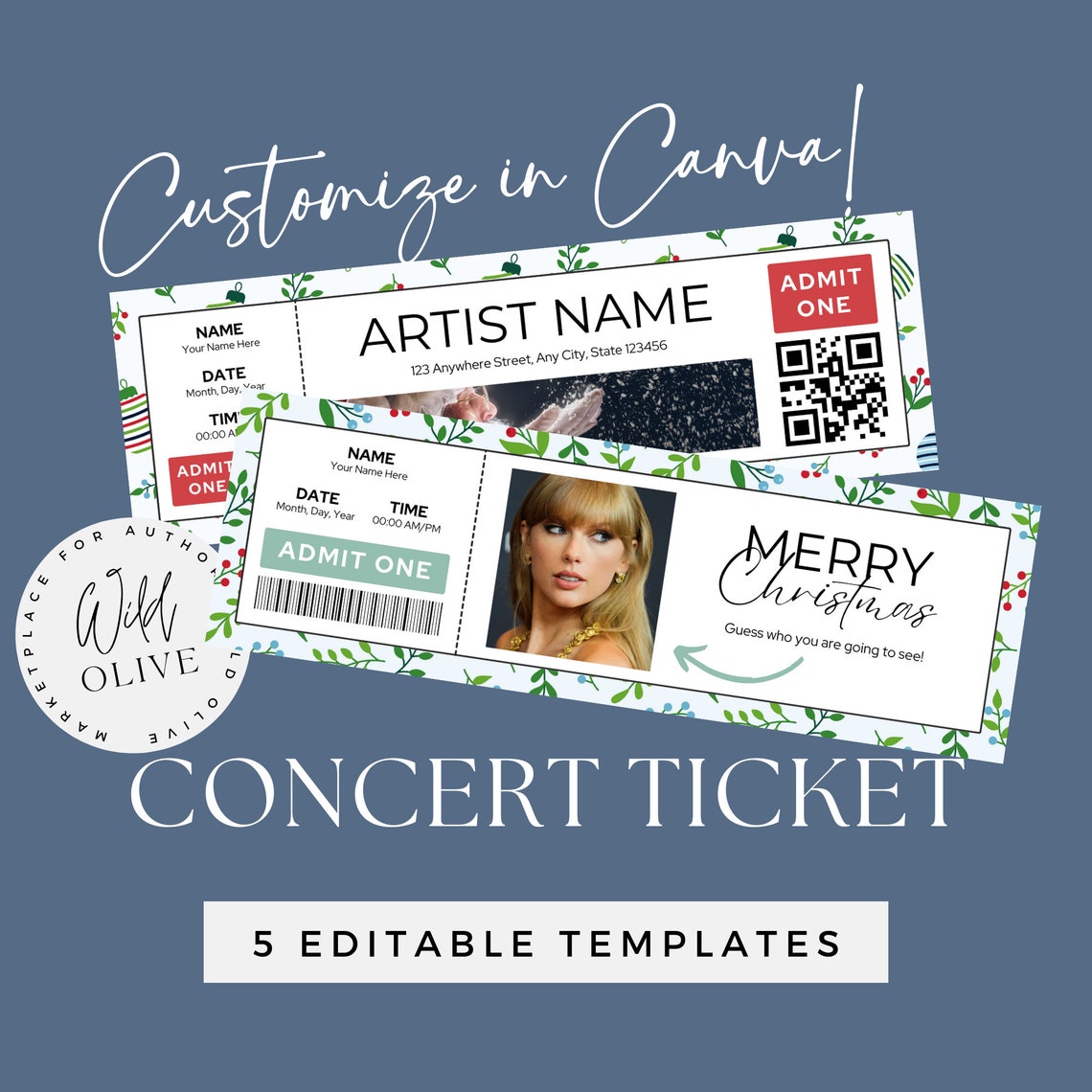 Editable Concert Ticket, Canva Template, Customizable Event Tickets ...