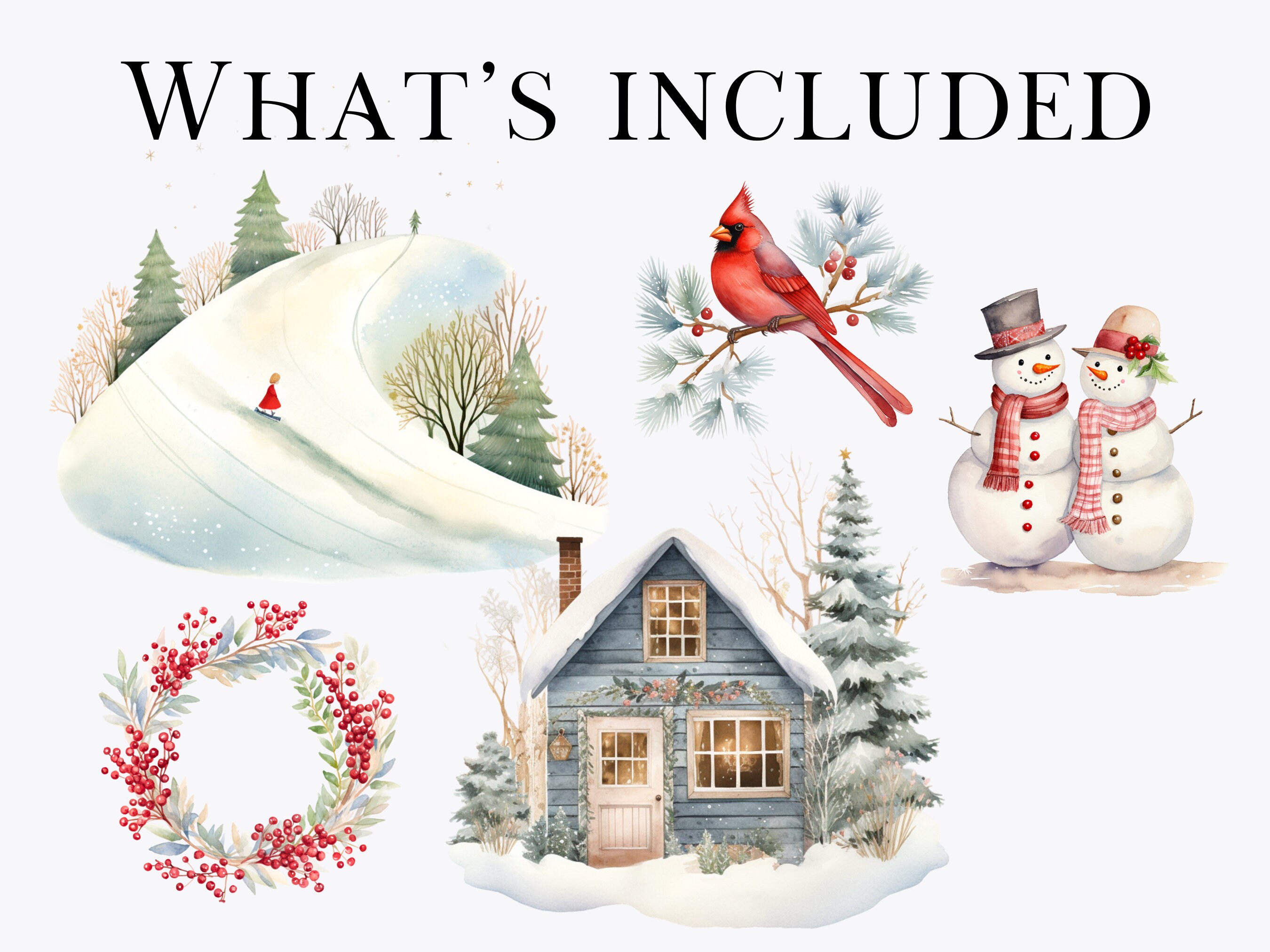 Watercolor Winter Wonderland Clip Art Bundle: Festive Christmas Pngs ...