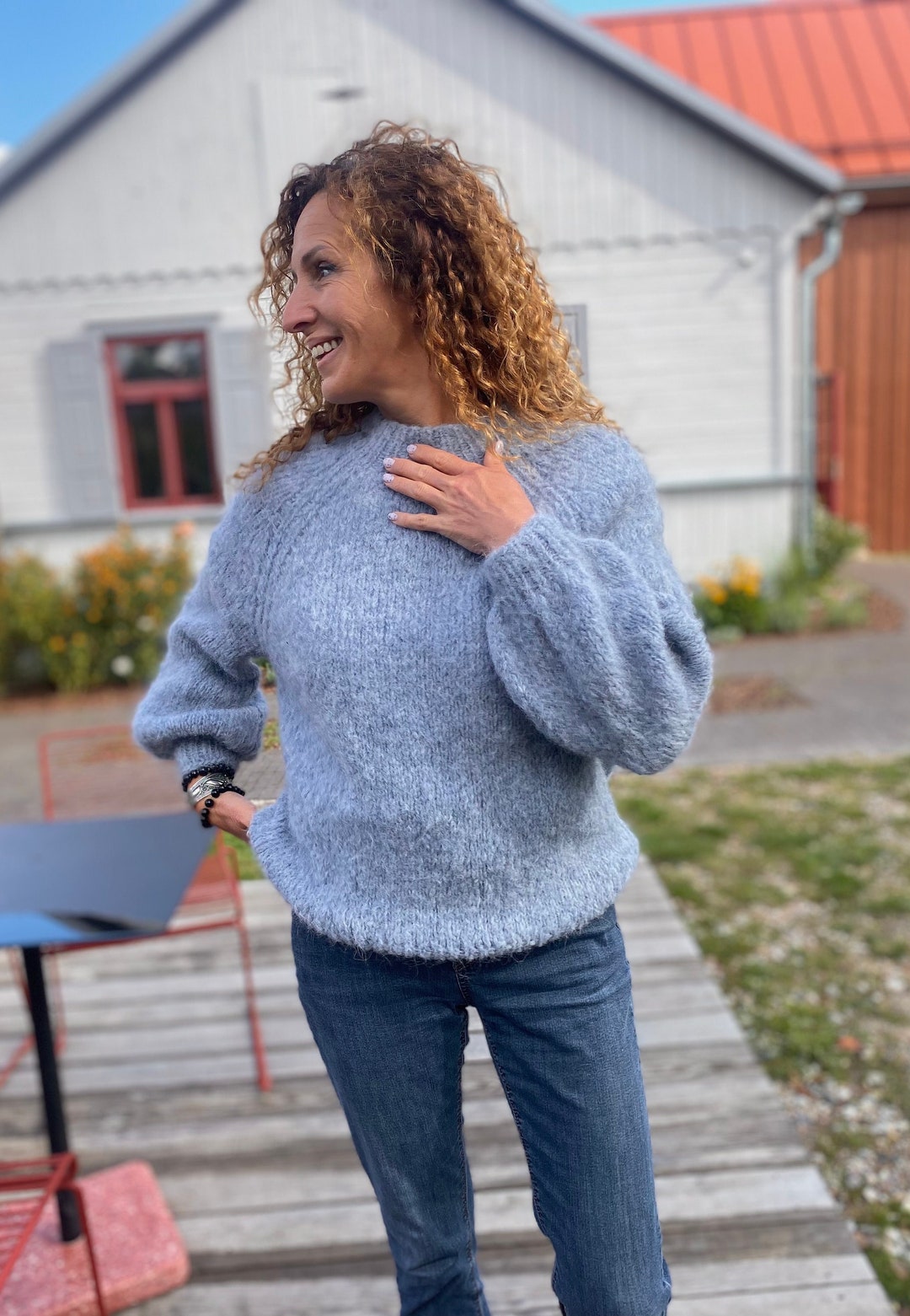 Alpaca Blend Pullover: Fluffy Dusty Grey Blue Lightweight Alpaca ...