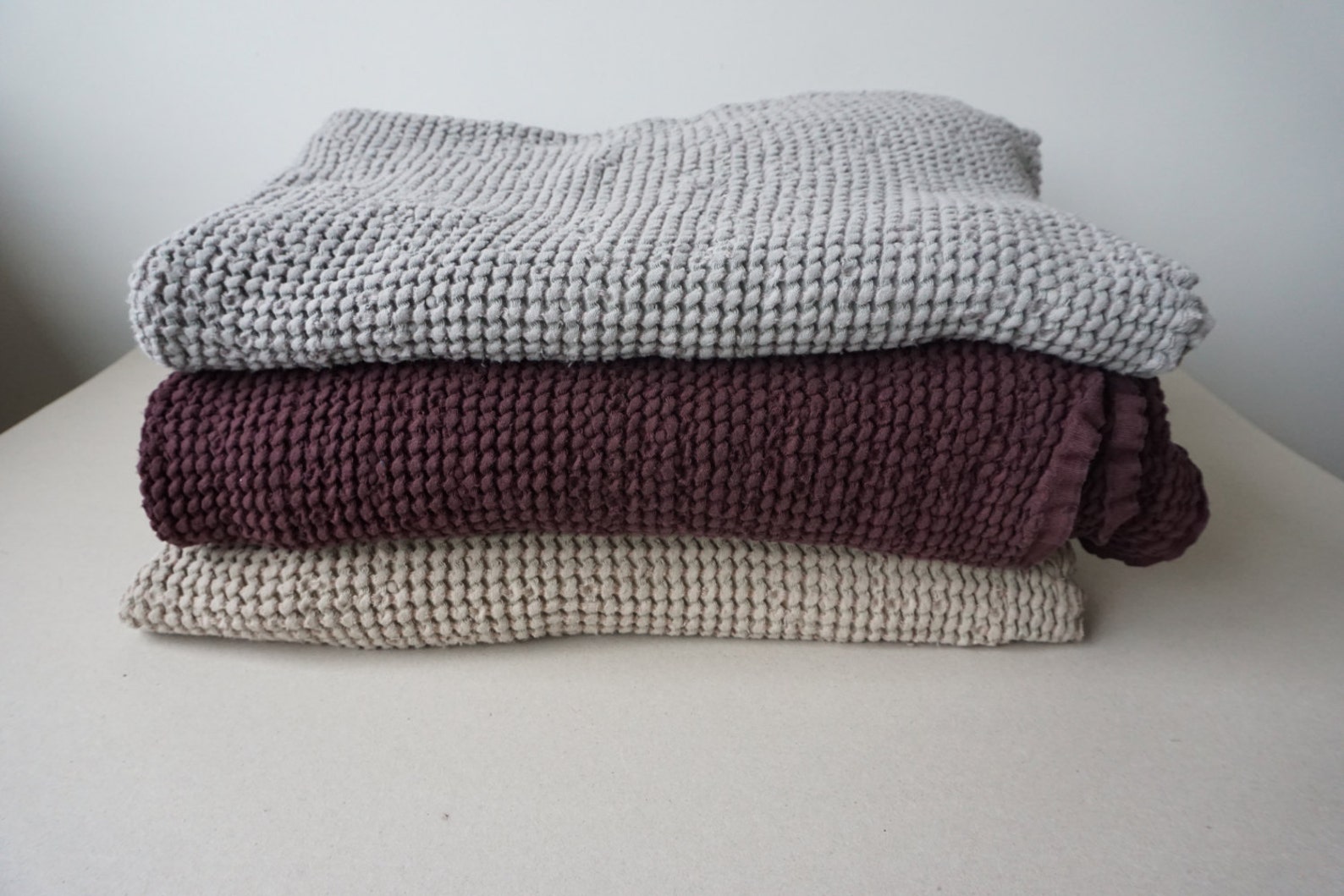 Large Waffle Textured Linen Towel / Linen and Cotton Bath - Etsy