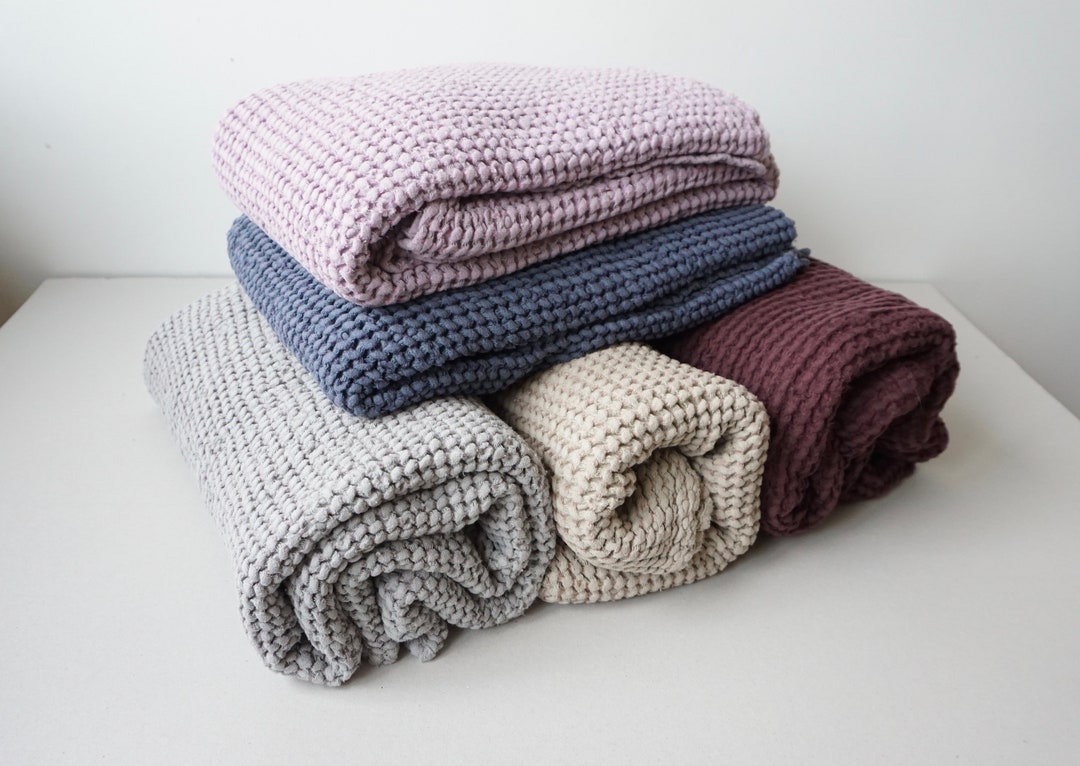 Large Waffle Textured Linen Towel / Linen and Cotton Bath - Etsy