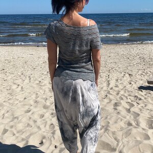Grey Linen Crochet Top /romantic Tee/ Grey Summer Top/ Romantic Blouse ...