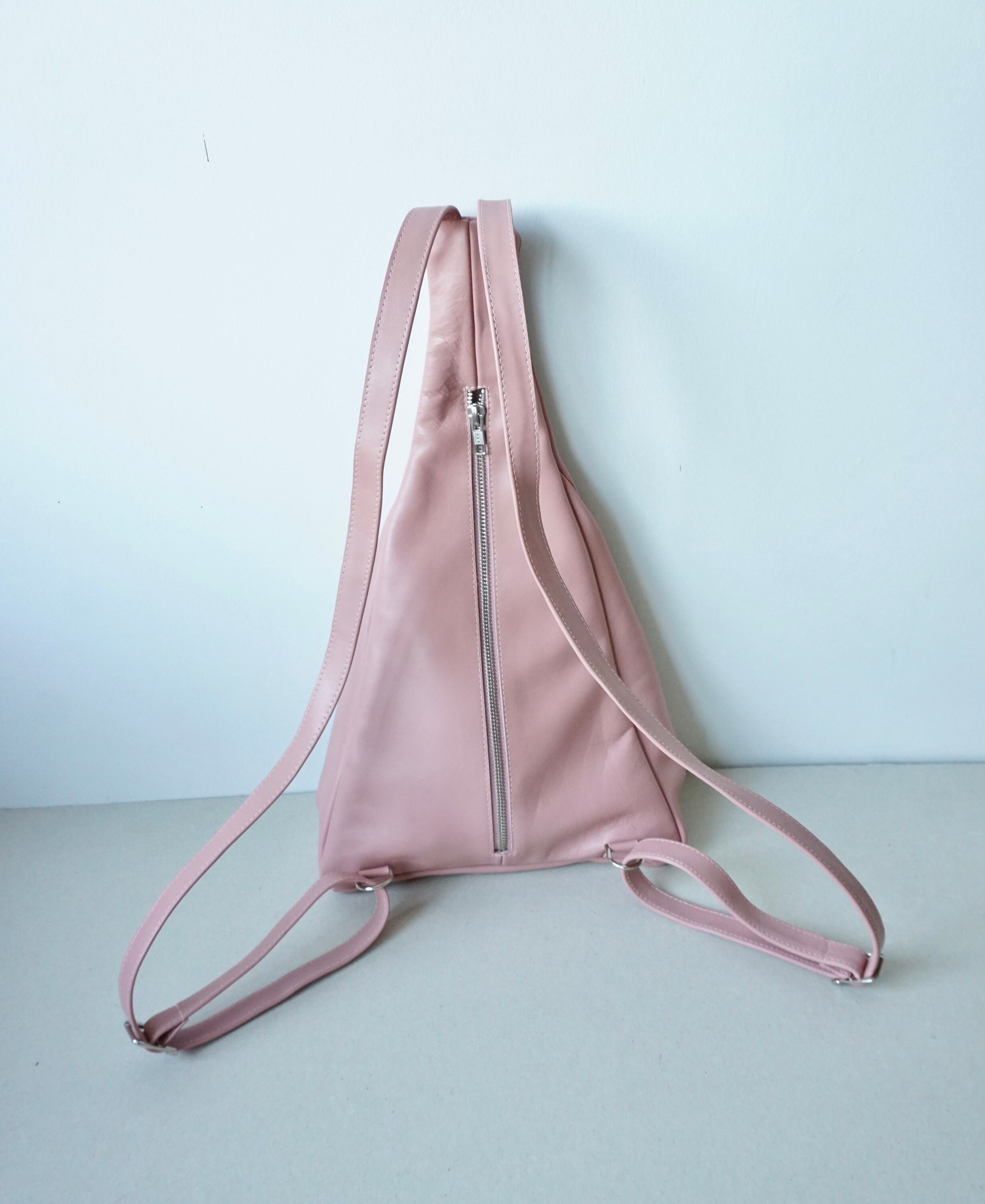 Pink Calf Leather Backpack / Minimalist Leather Bag / Lined / | Etsy