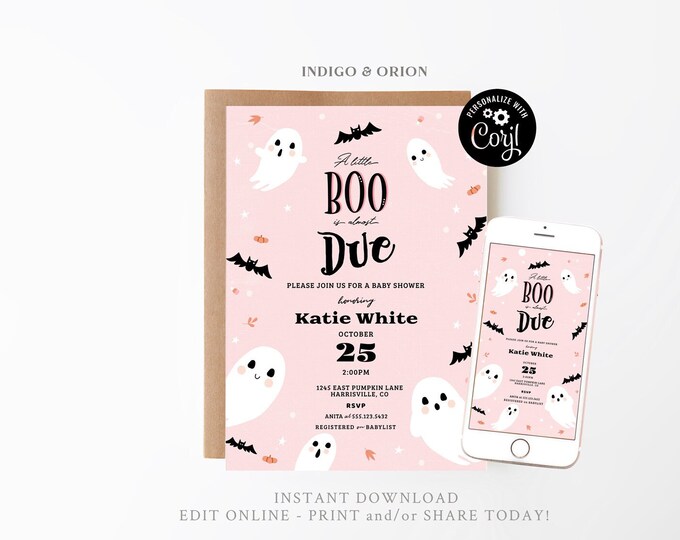 A Little Boo is Almost Due Baby Shower Invitation Template - Etsy
