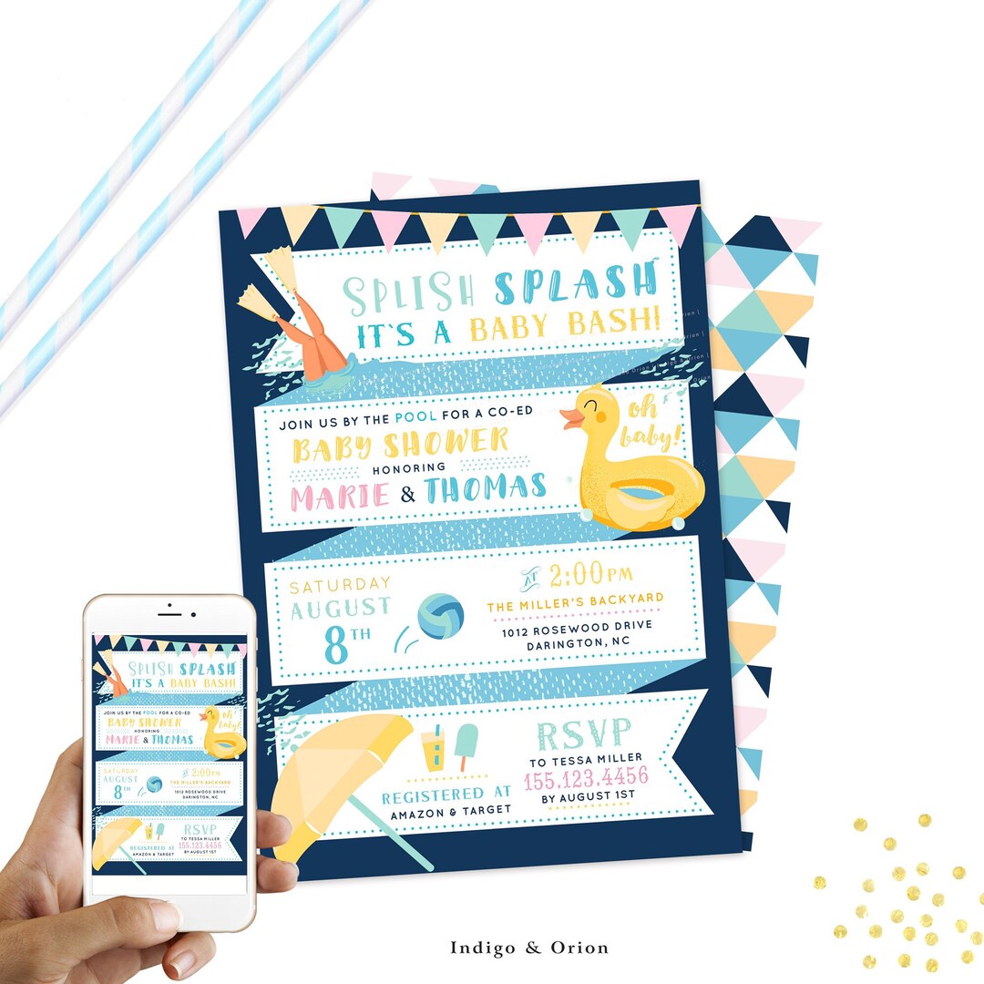 Pool Party Baby Shower Invitation, Splish Splash Baby Bash, Summer Baby ...