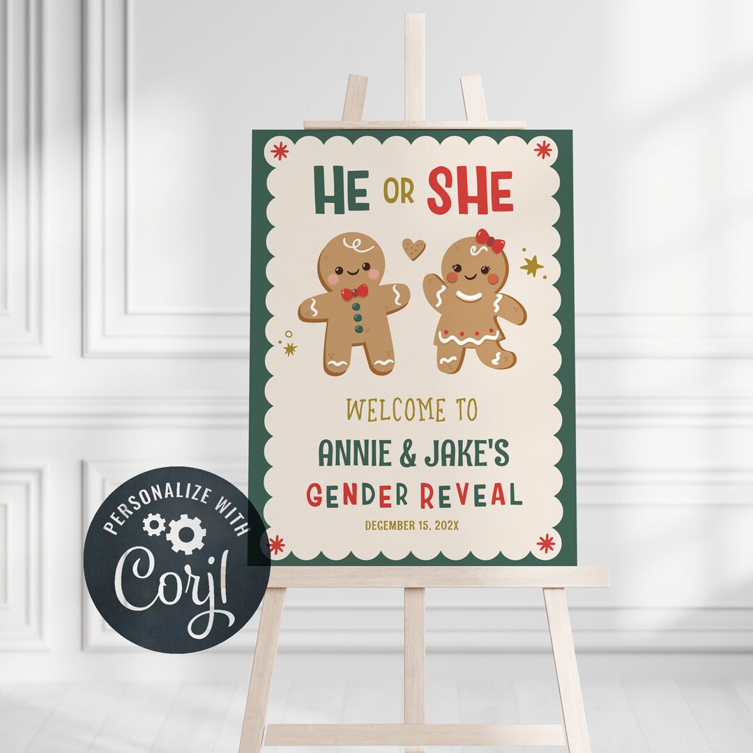 Gingerbread Gender Reveal Welcome Sign, Winter Theme (18x24, DIY ...