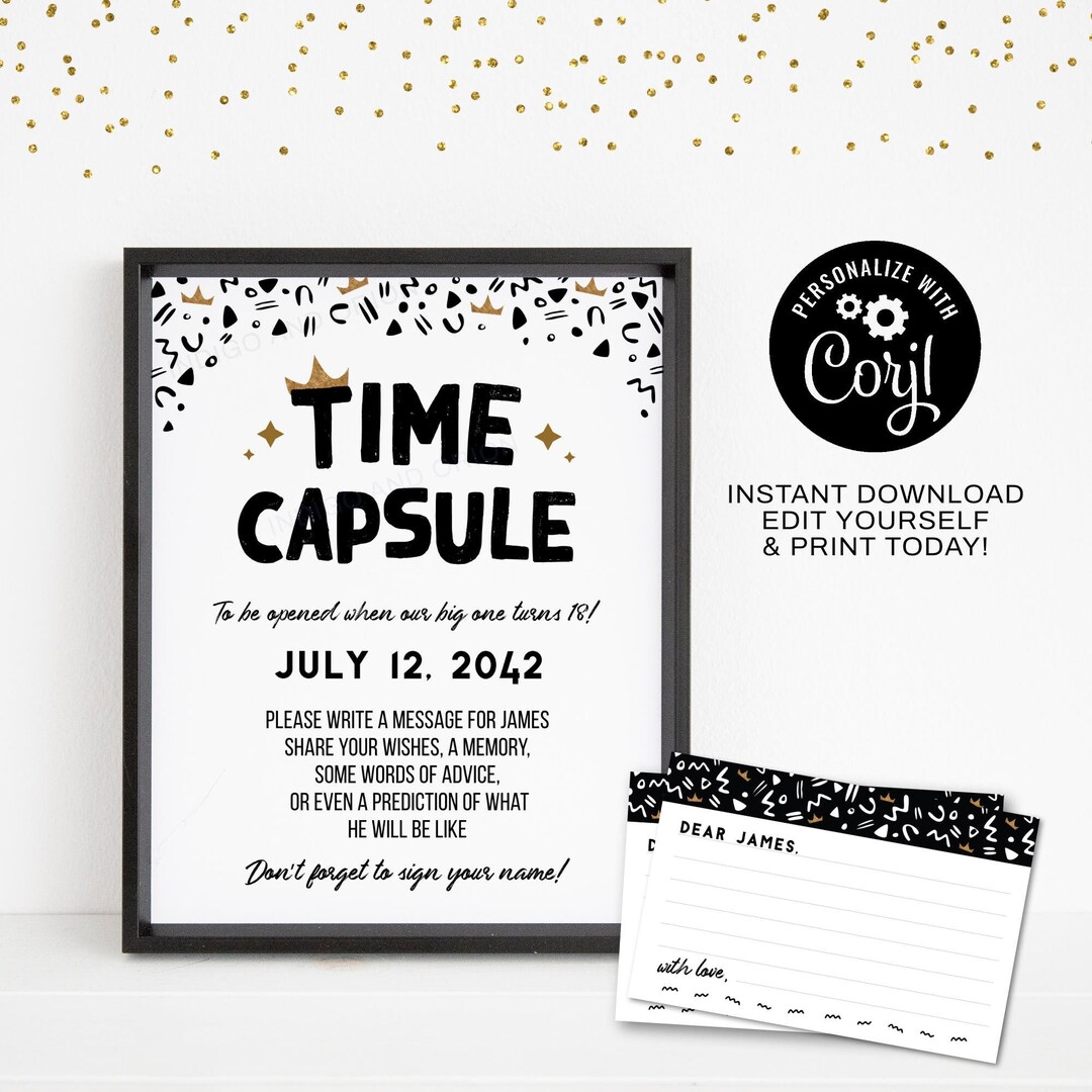 Big One Time Capsule, Editable Sign, Matching Note Cards, 1st Birthday ...