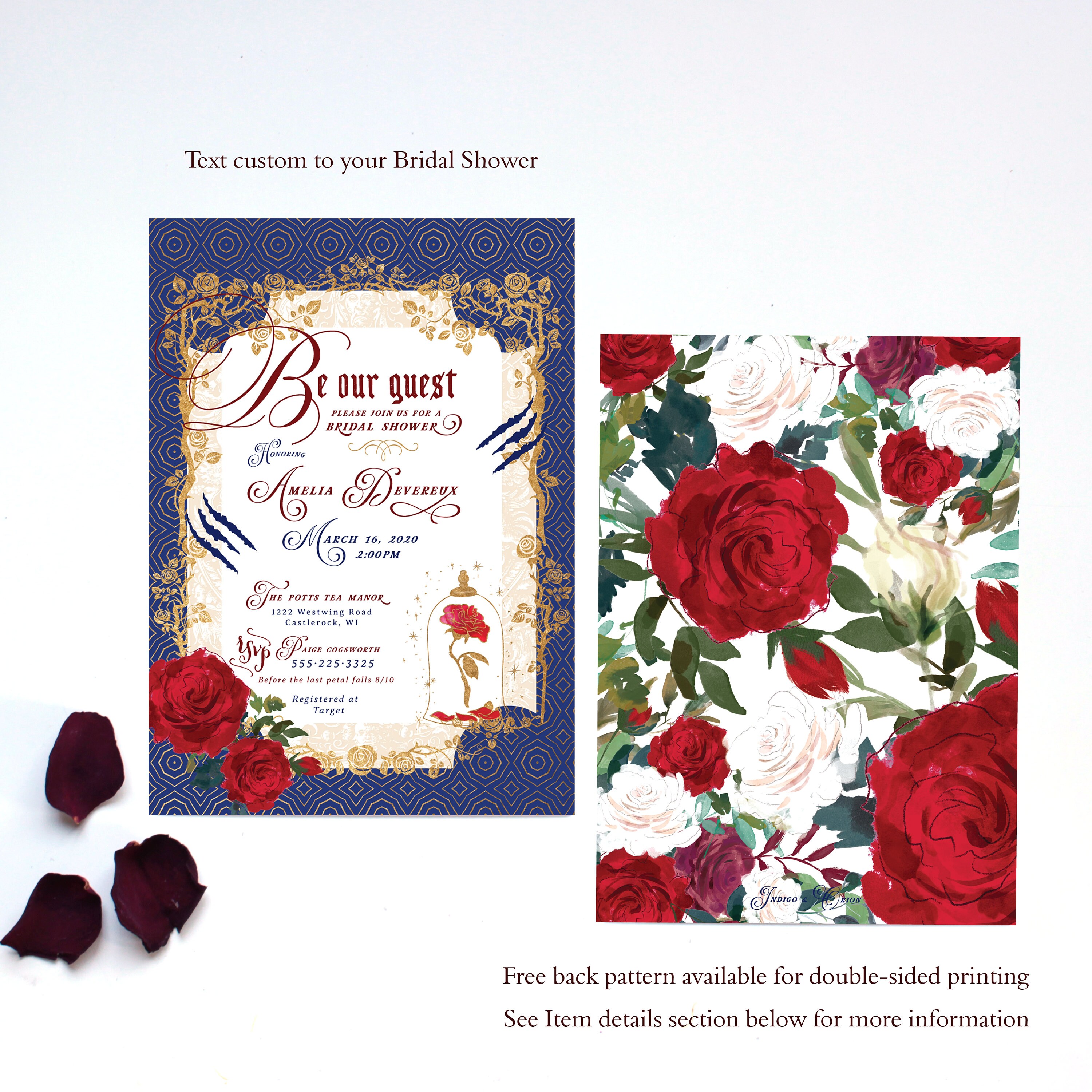 Beauty and the Beast Bridal Shower Invitation: Vintage Rose, Be Our ...