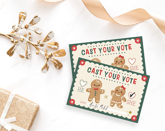 Gingerbread Gender Reveal Voting Cards Cast Your Vote He or - Etsy