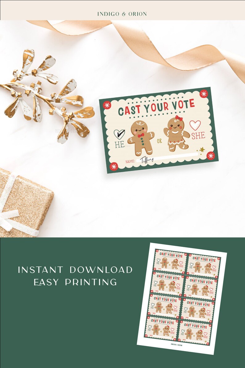 Gingerbread Gender Reveal Voting Cards, He or She Game (printable) - Etsy