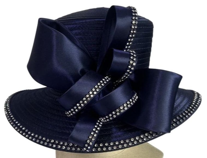 Designer Couture Satin Derby Hat: Rhinestone Bow, Special Occasion - Etsy