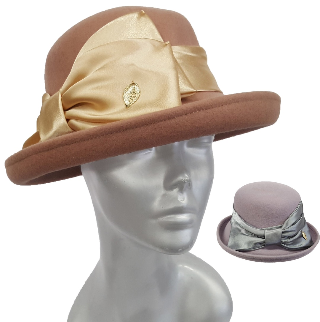 Wool Felt Boater Hat: Upturned Brim, Satin Trim Formal Hat - Etsy