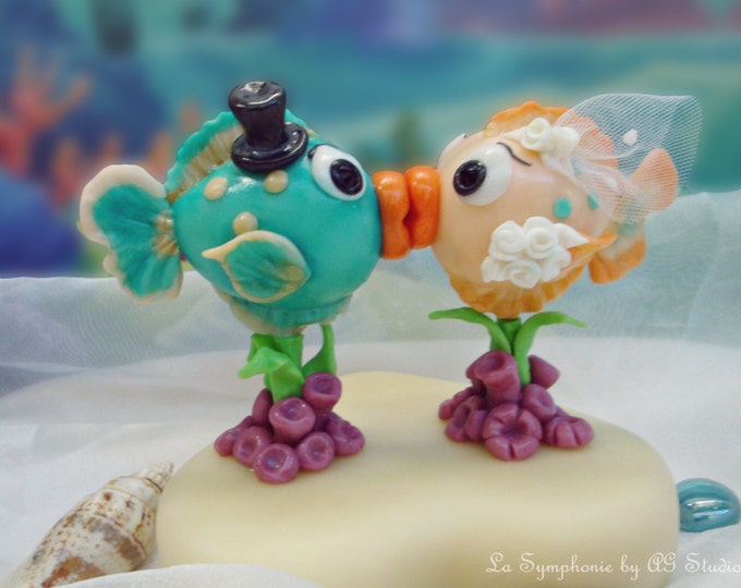 Custom Wedding Cake Topper Love Kissing Fish Cake Topper. Unique ...