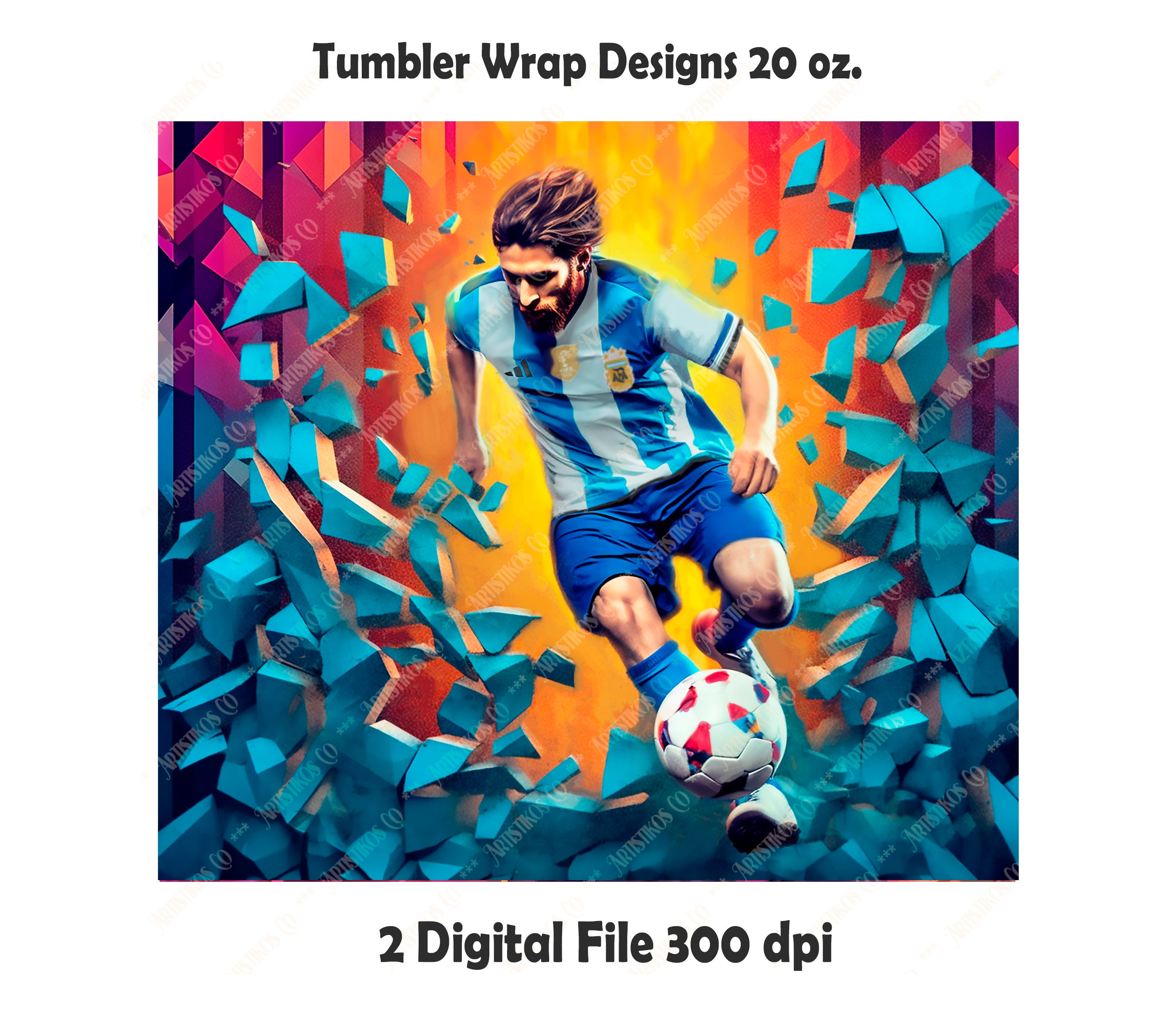 Lionel Messi Tumbler Wrap Sublimation Design - 20 Oz. Skinny Tumbler ...