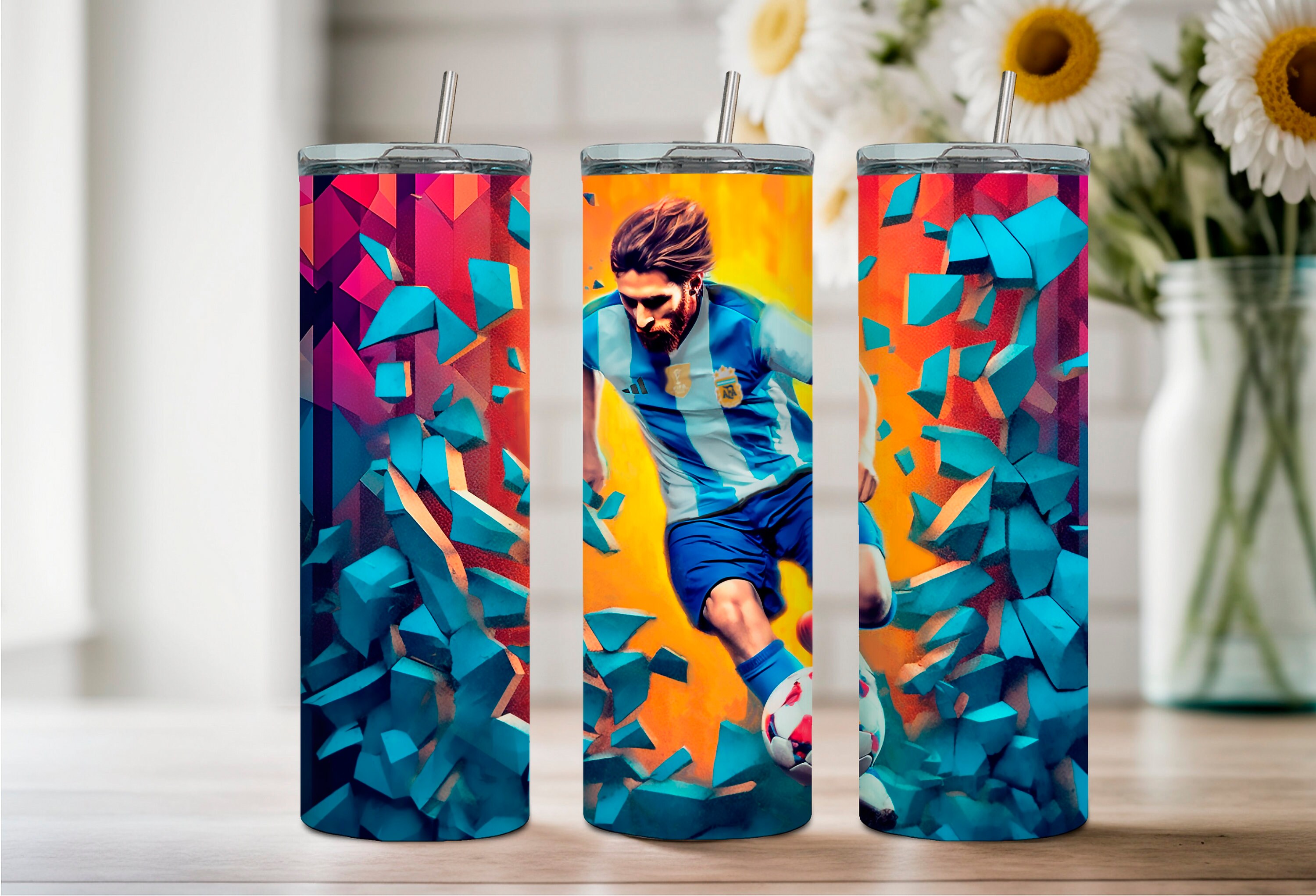 Lionel Messi Tumbler Wrap Sublimation Design - 20 Oz. Skinny Tumbler ...
