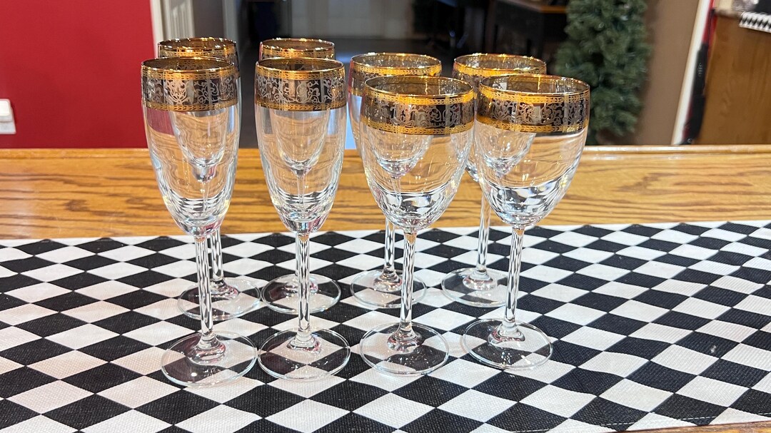 Baroque 24k Gold and Platinum Crystal Champagne Flutes & Wine Glasses ...