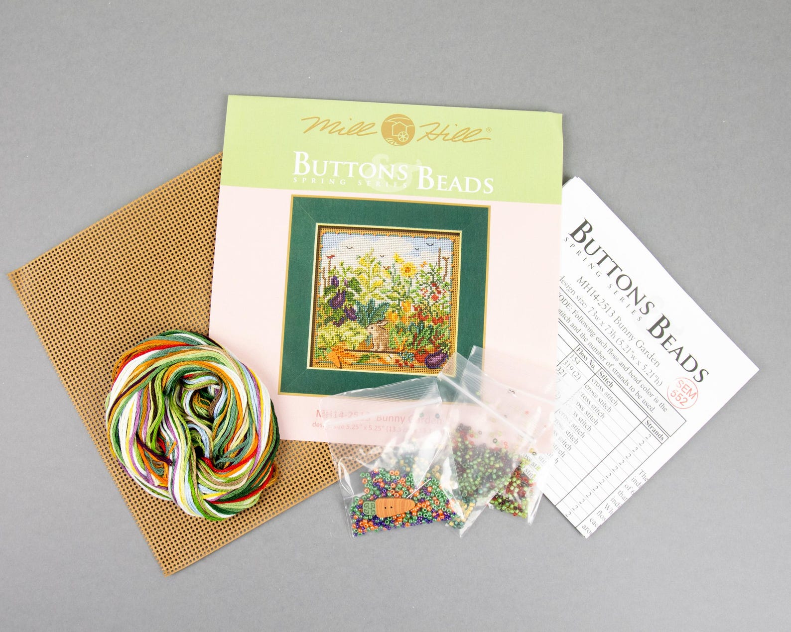 Bunny Garden Buttons & Beads Mill Hill Kit, Cross Stitch and Bead Kit, Incl Perforated Paper ...