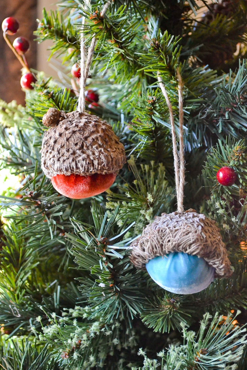Velvet Acorn Ornaments With Real Acorn Caps, Set of 2, Fall ...