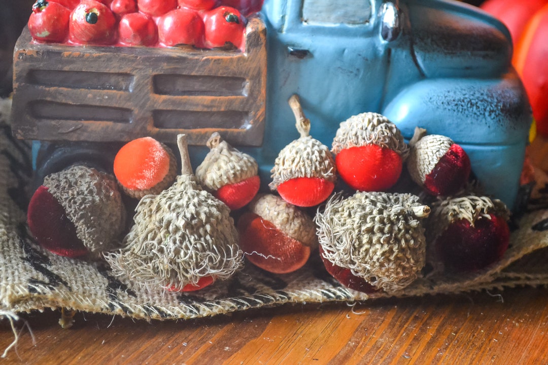 Silk Velvet Acorns in Various Reds, Set of 10, Thanksgiving, Fall Decor ...