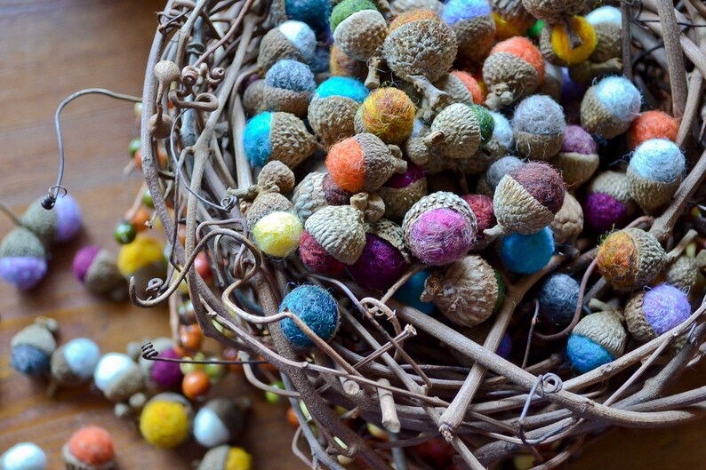 Small Needle Felted Acorns in Sets of 10, Various Colors, Thanksgiving ...