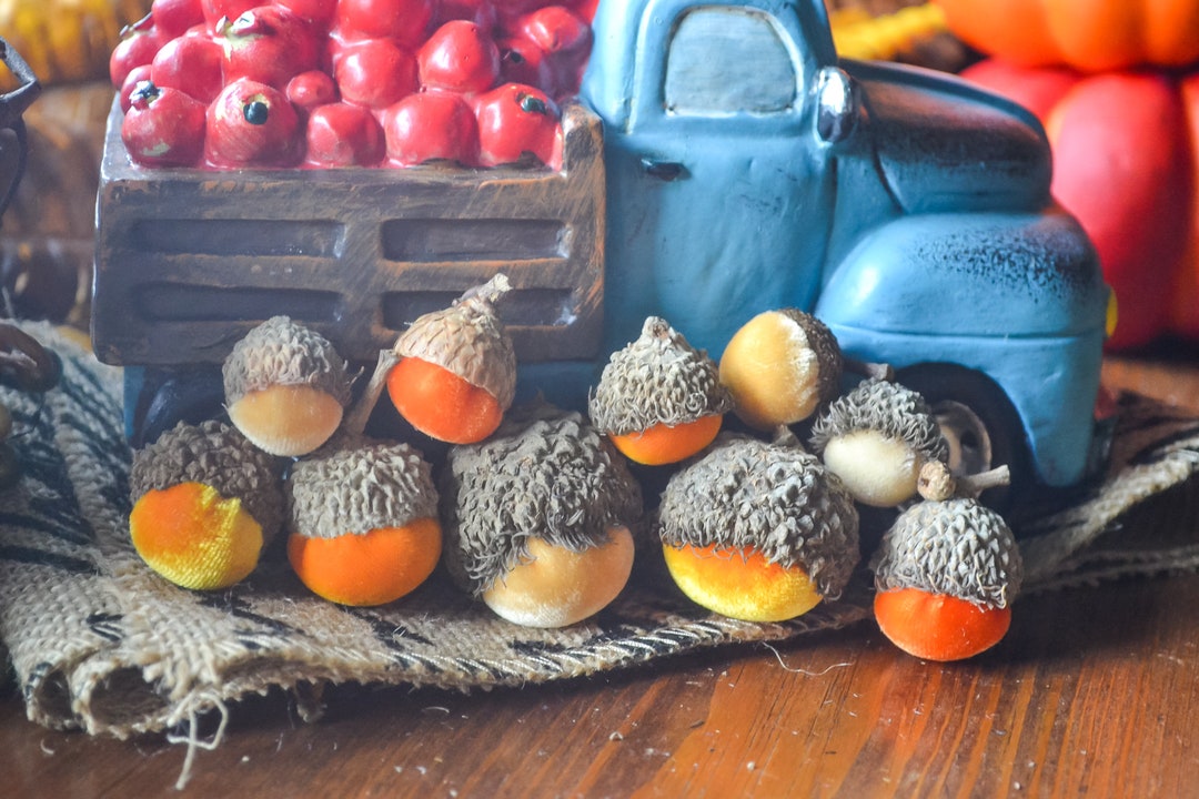 Silk Velvet Acorns in Yellows and Oranges, Set of 10, Thanksgiving ...