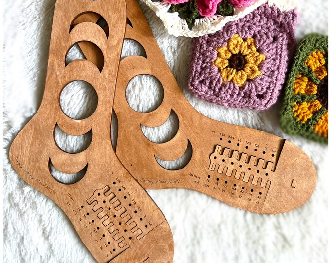 LARGE Moon Phases Adjustable Wood Sock Blocker Knitting Tool Retro ...