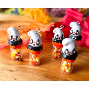 Ghost Candy Corn Shaker Jar Halloween Autum Knitting Crochet Progress Keeper Food Kawaii Charm ...