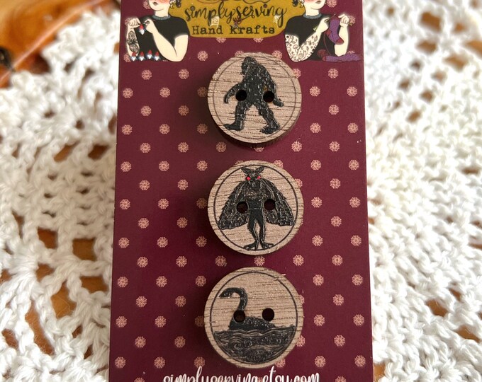 Cryptids Mythical Horror 3/4 Inch SET OF 3 Wood Buttons Decorative ...