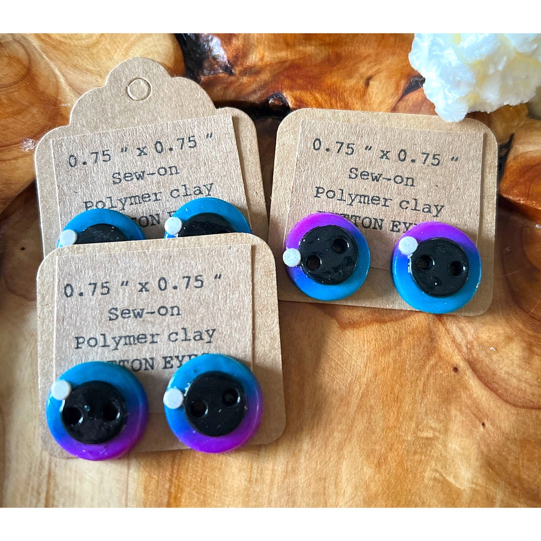 LAGOON Blue Purple Button Eyes 3/4 Inch SET OF 2 Polymer Clay Buttons ...