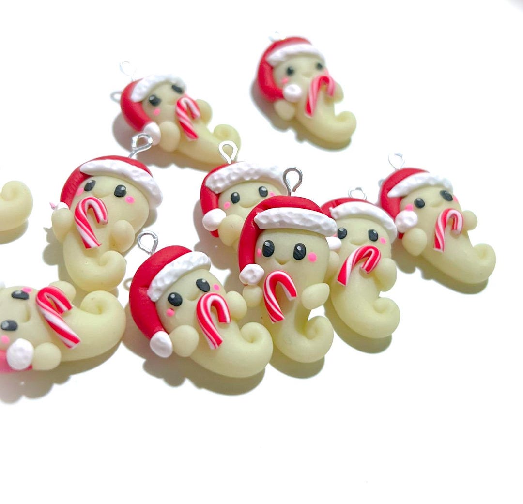 Candy Cane Ghost Christmas Food Kawaii Polymer Clay Charm Knitting ...