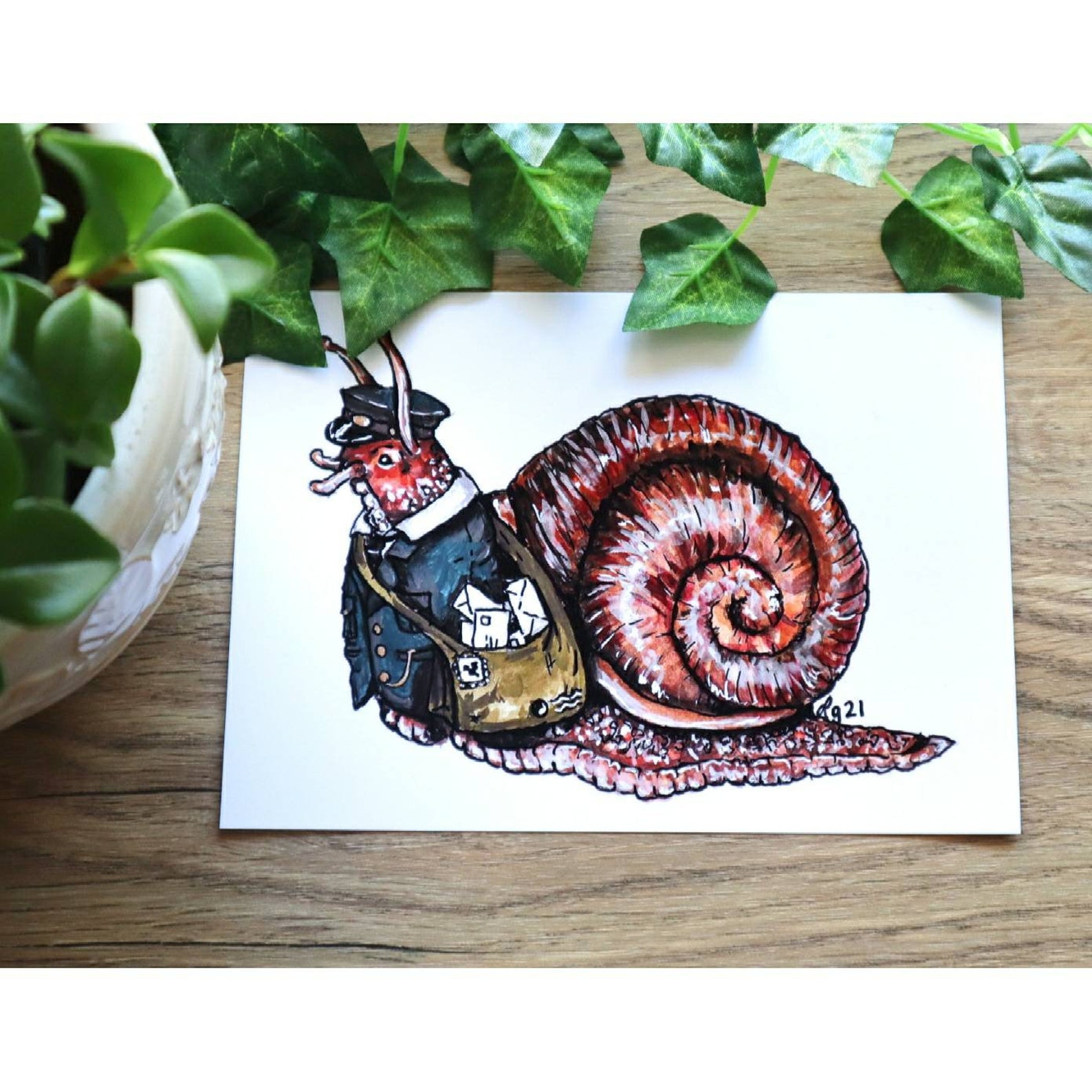 George Snail Mail 5x7 Art Print Animal Whimsical Watercolor - Etsy