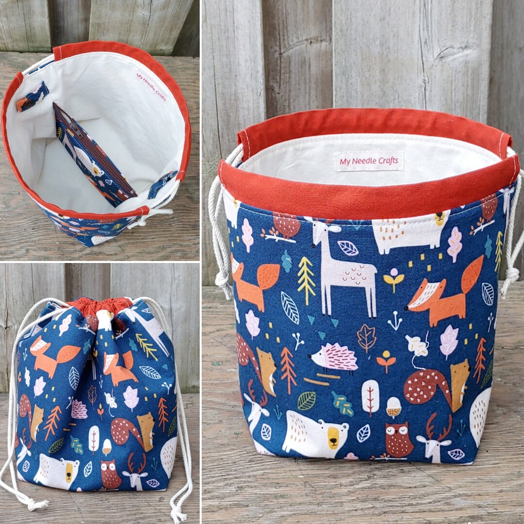 Woodland Animals Print Divided Sock Size Knitting Bag, Two at a Time ...