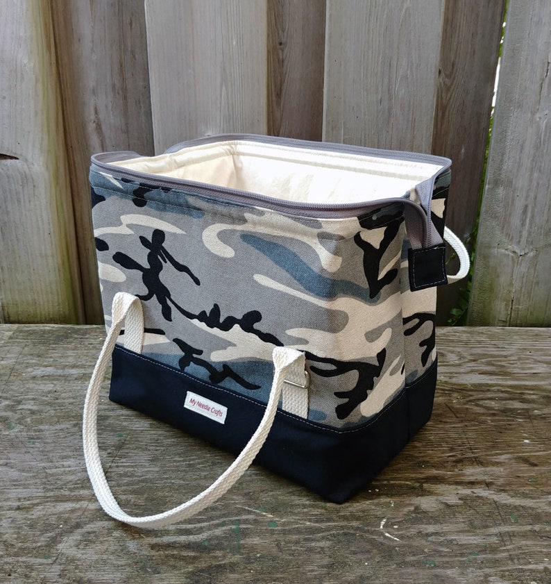 Knit Night Bag in Camo Print and Black Canvas Wire Framed - Etsy