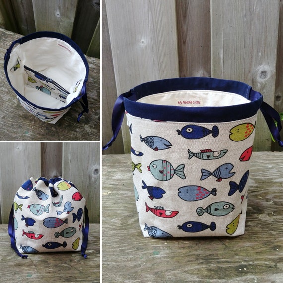 Funny Fish Print Linen Knitting Bag Project Bag for Two at a | Etsy