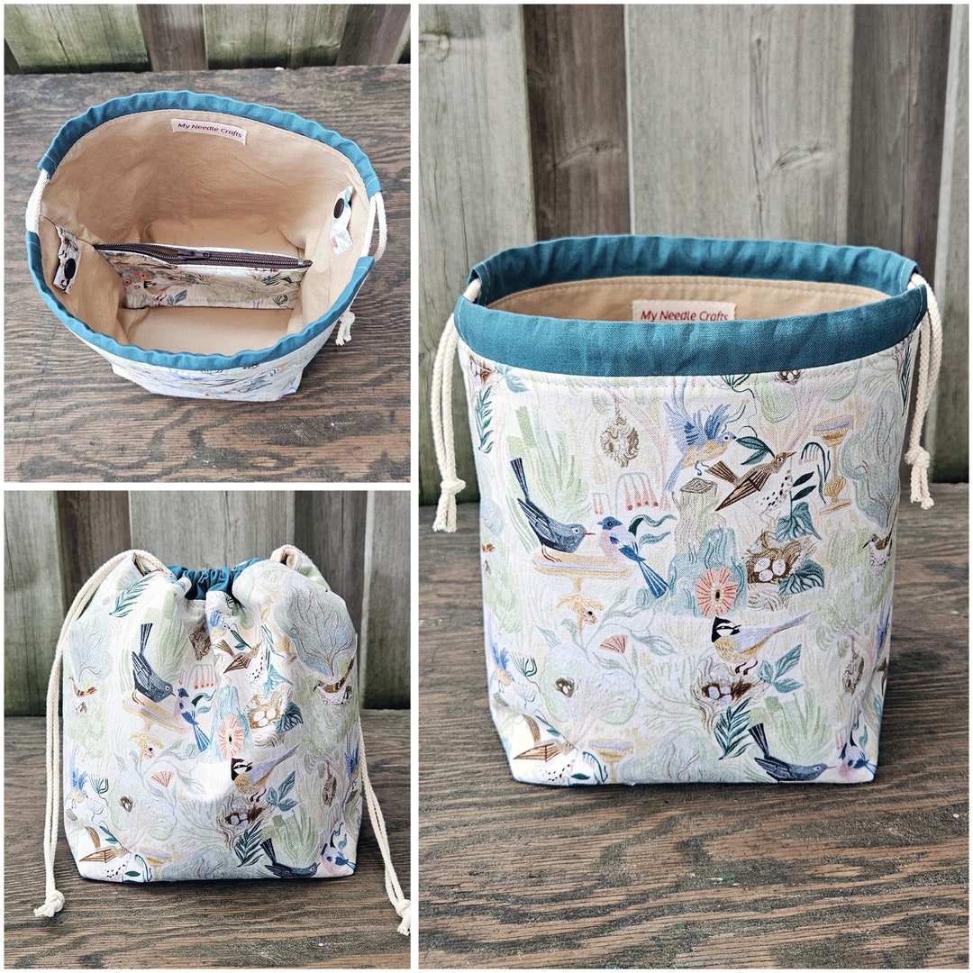 Sock Knitting Bag in Backyard Birds Print, Two at a Time Sock Project ...