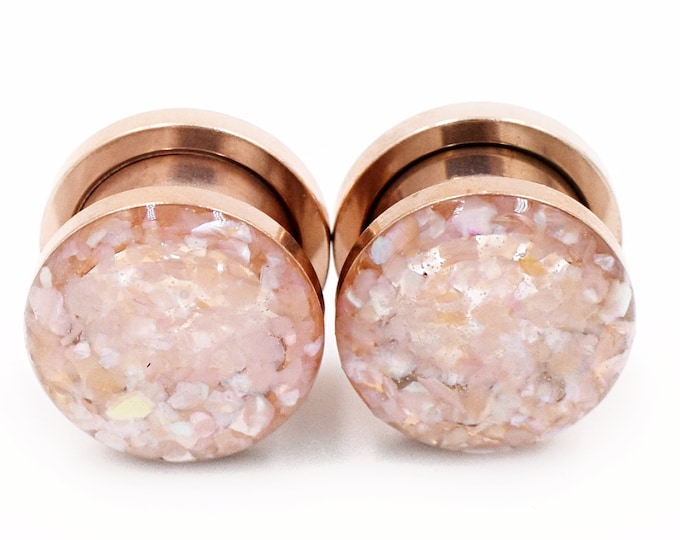 Champagne Rose Crushed Shell Rose Gold Plugs / 16g, 10g, 8g, 6g, 4g, 2g ...