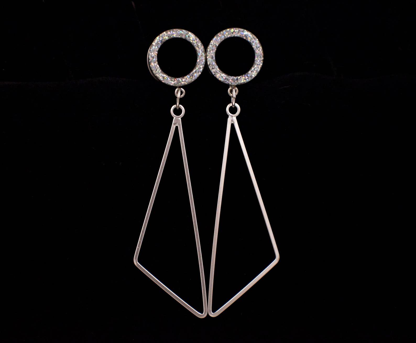 Iridescent Sparkle Geometric Triangle Tunnel Dangle Plugs / | Etsy