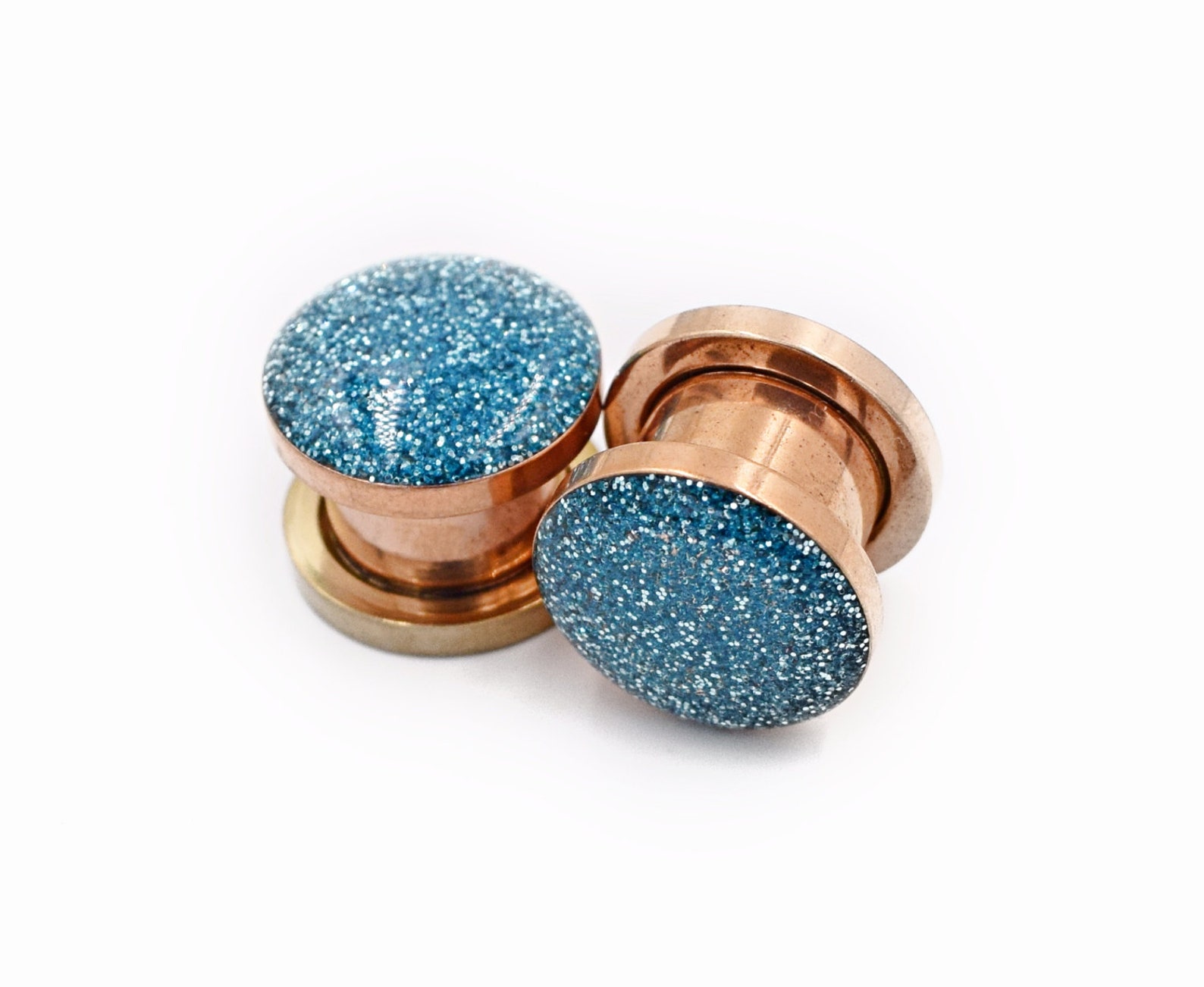 Sky Blue Sparkle Rose Gold Plugs / 16g 10g 8g 6g 4g 2g - Etsy