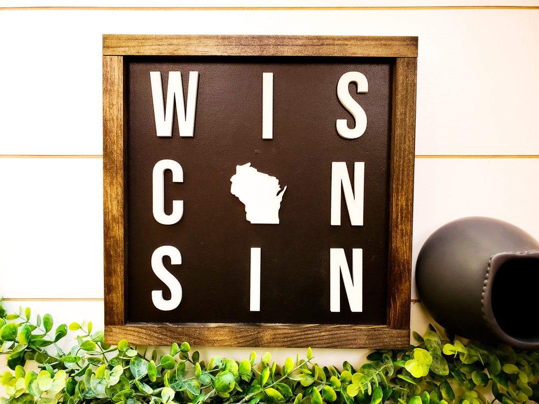 Rustic Wisconsin Home Sign: Framed Wood WI State Art - Etsy