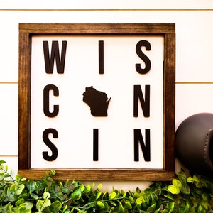 Rustic Wisconsin Home Sign: Framed Wood WI State Art - Etsy